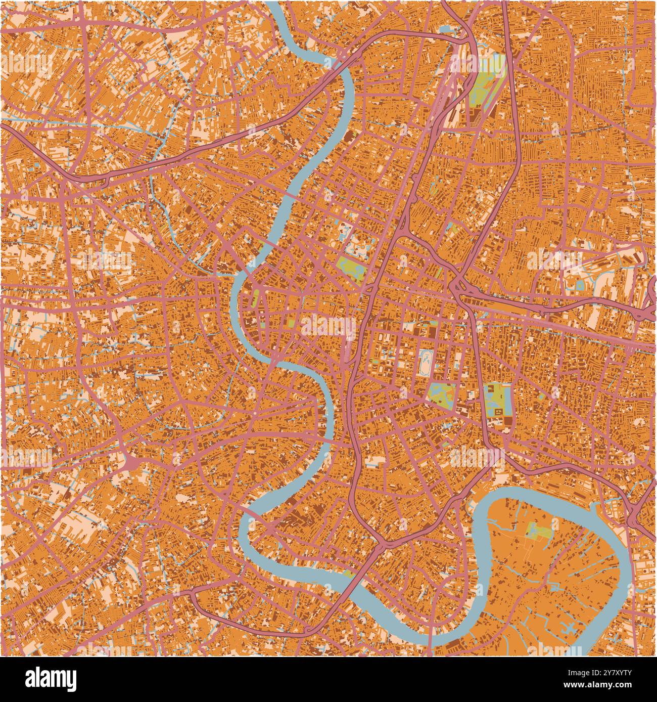 Map of Bangkok in Thailand in a sandy theme. Contains layered vector ...
