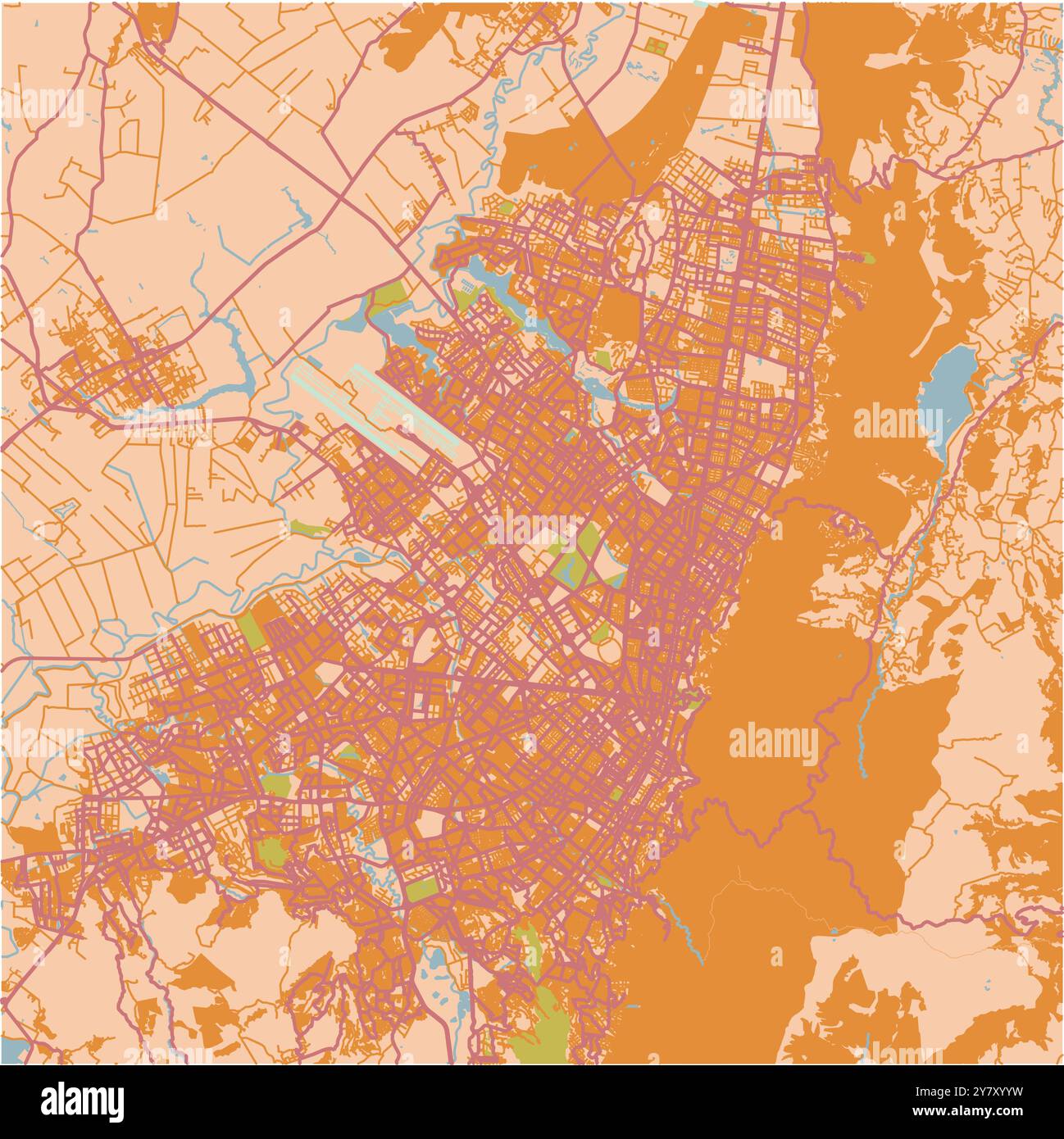 Map of Bogota in Colombia in a sandy theme. Contains layered vector ...