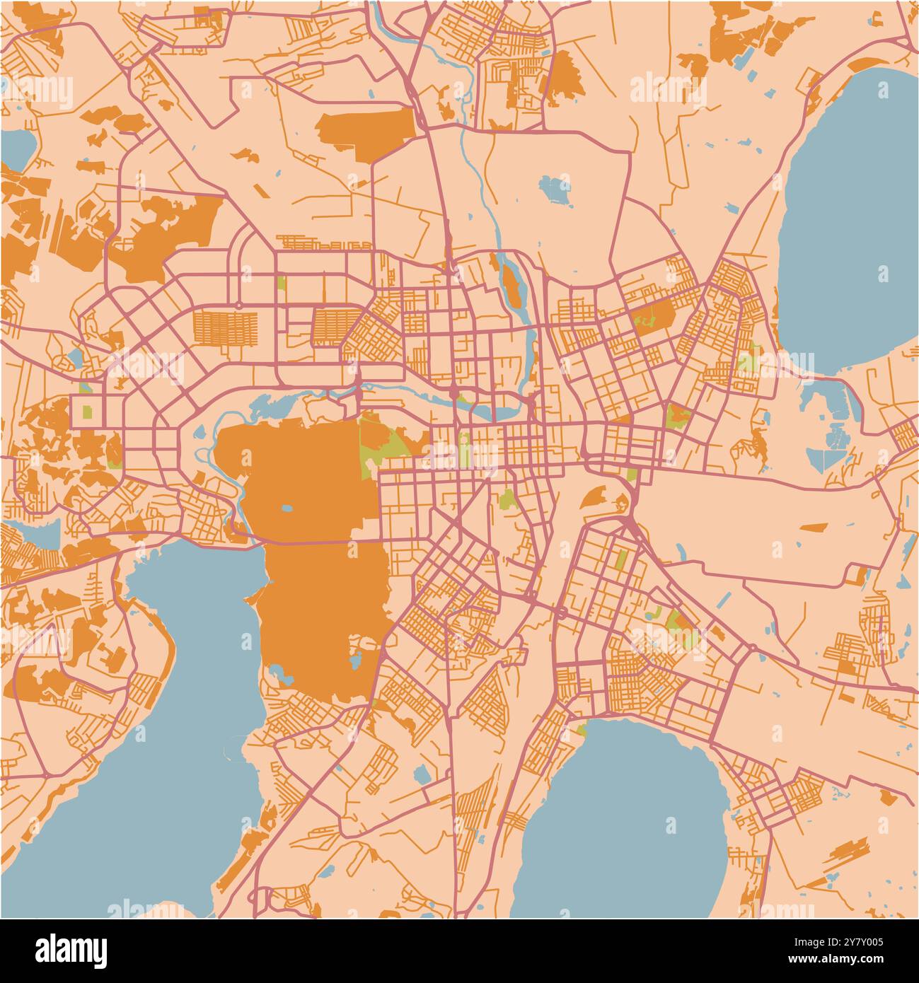 Map of Chelyabinsk in Russia in a sandy theme. Contains layered vector ...