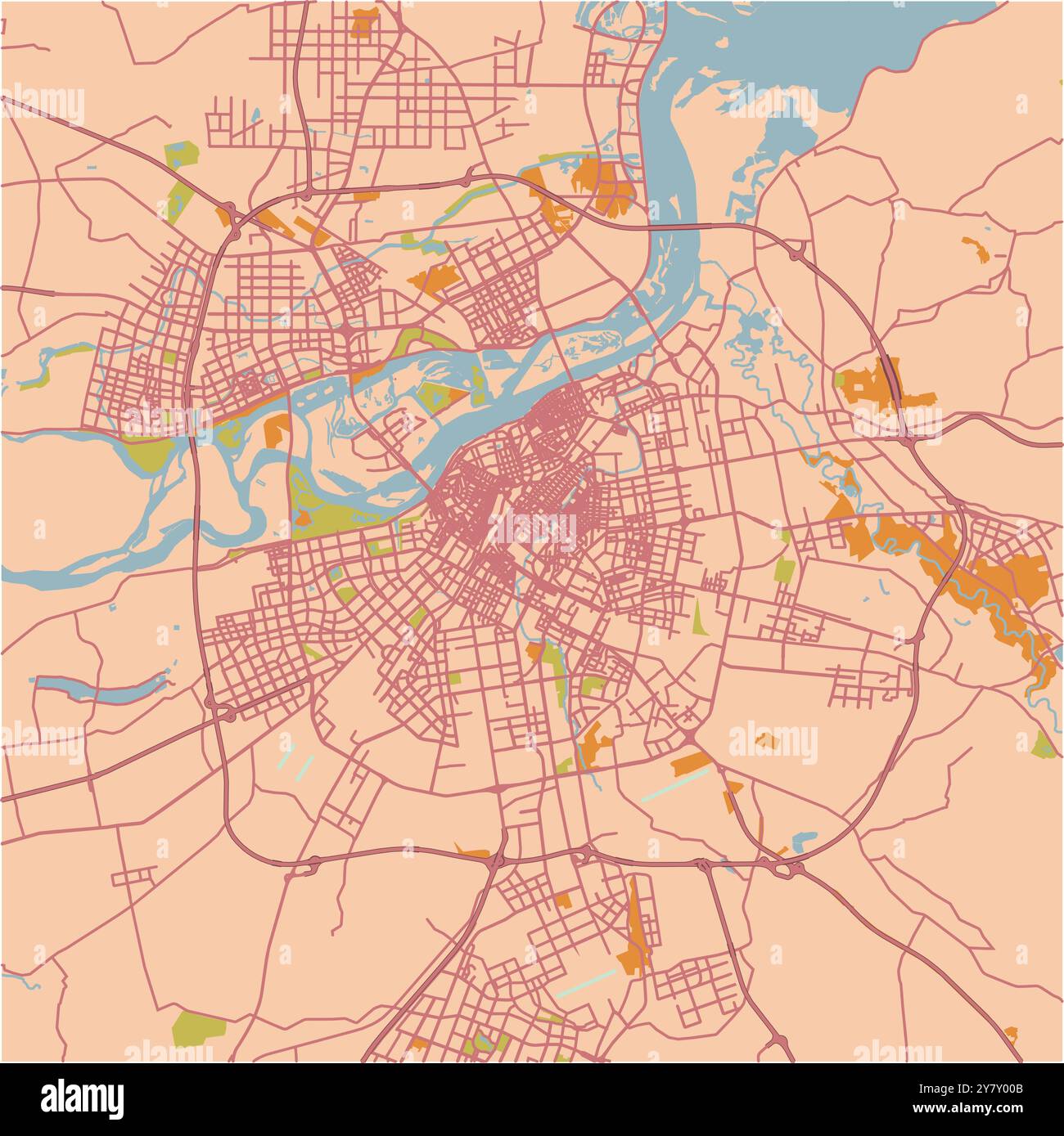 Map of Harbin in China in a sandy theme. Contains layered vector with ...