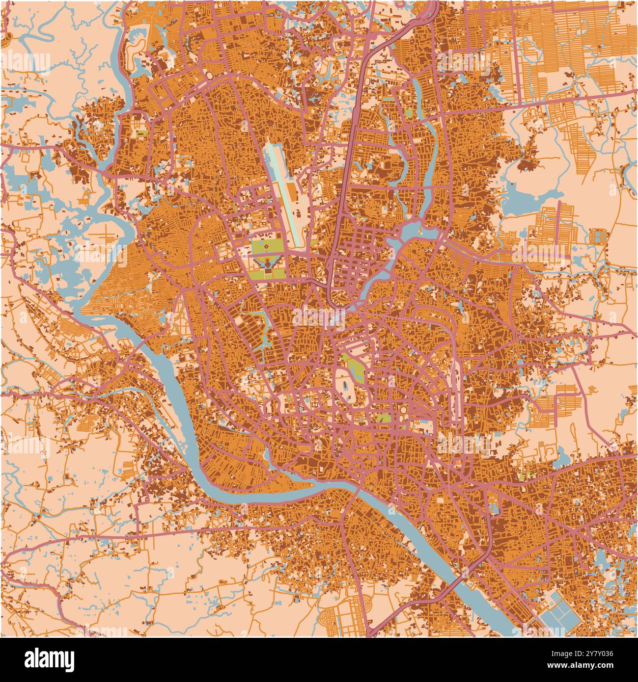 Map of Dhaka in Bangladesh in a sandy theme. Contains layered vector ...