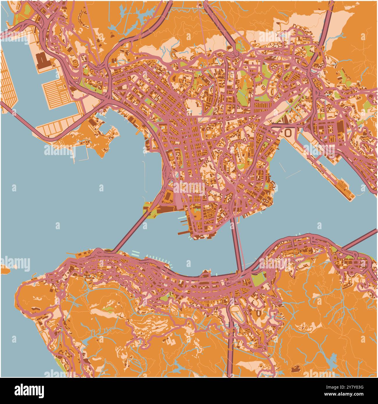 Map of Hong Kong in China in a sandy theme. Contains layered vector with roads water, parks, etc ...