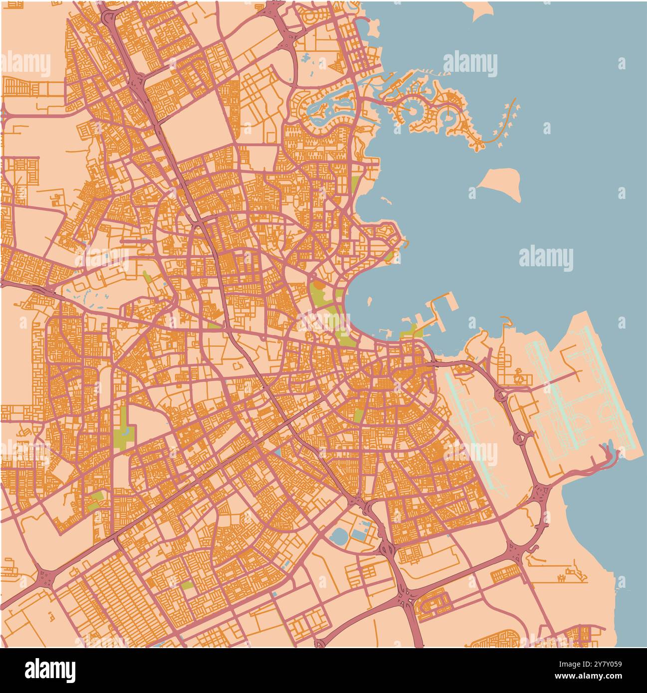 Map of Doha in Qatar in a sandy theme. Contains layered vector with ...