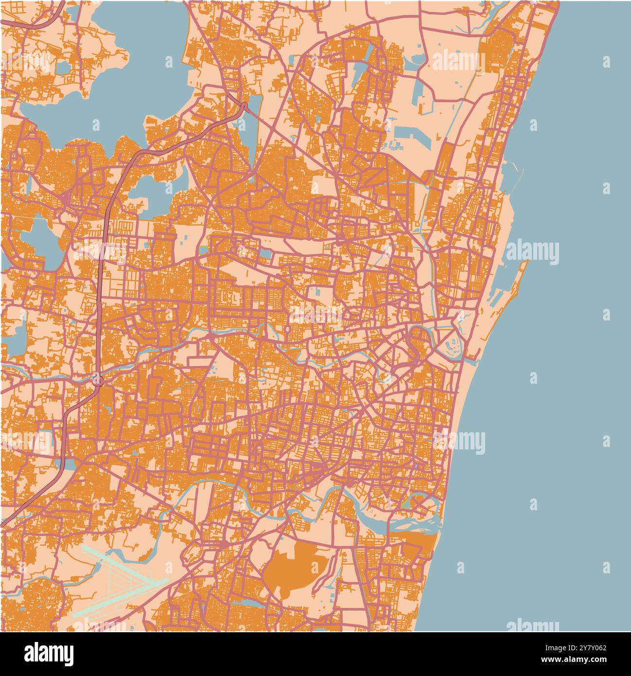 Map of Chennai in India in a sandy theme. Contains layered vector with ...