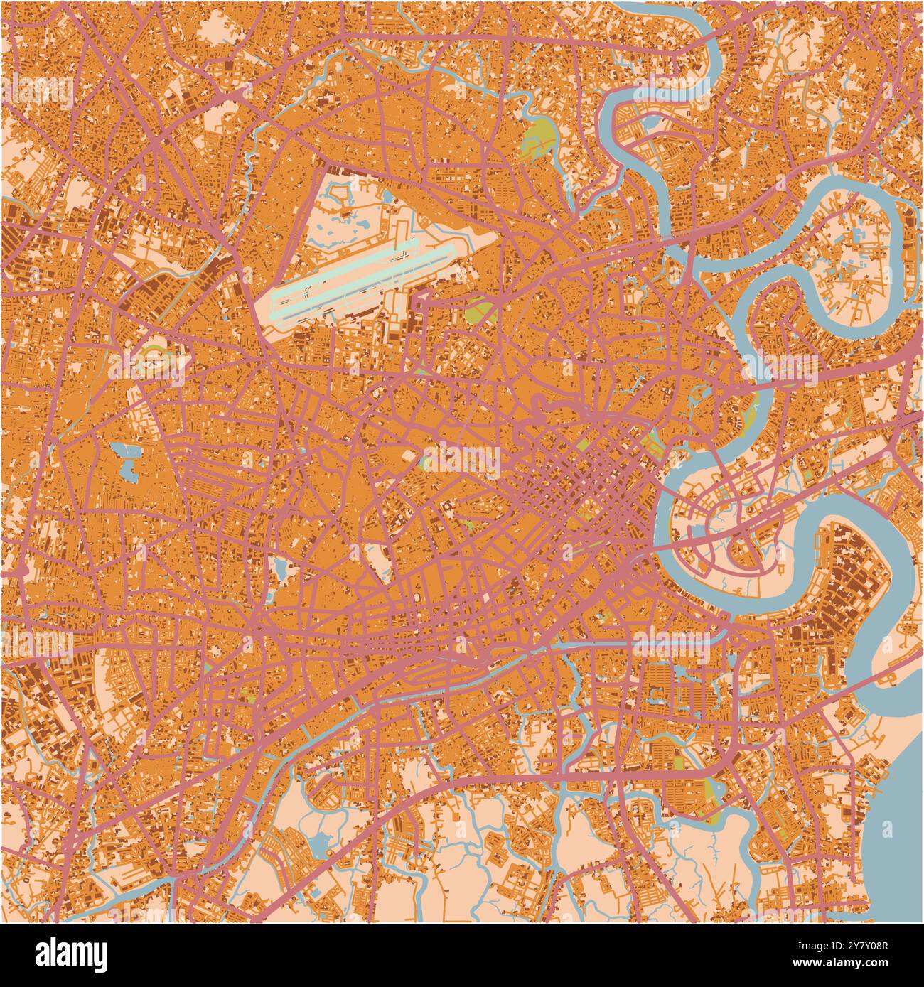 Map of Ho Chi Minh City in Vietnam in a sandy theme. Contains layered ...