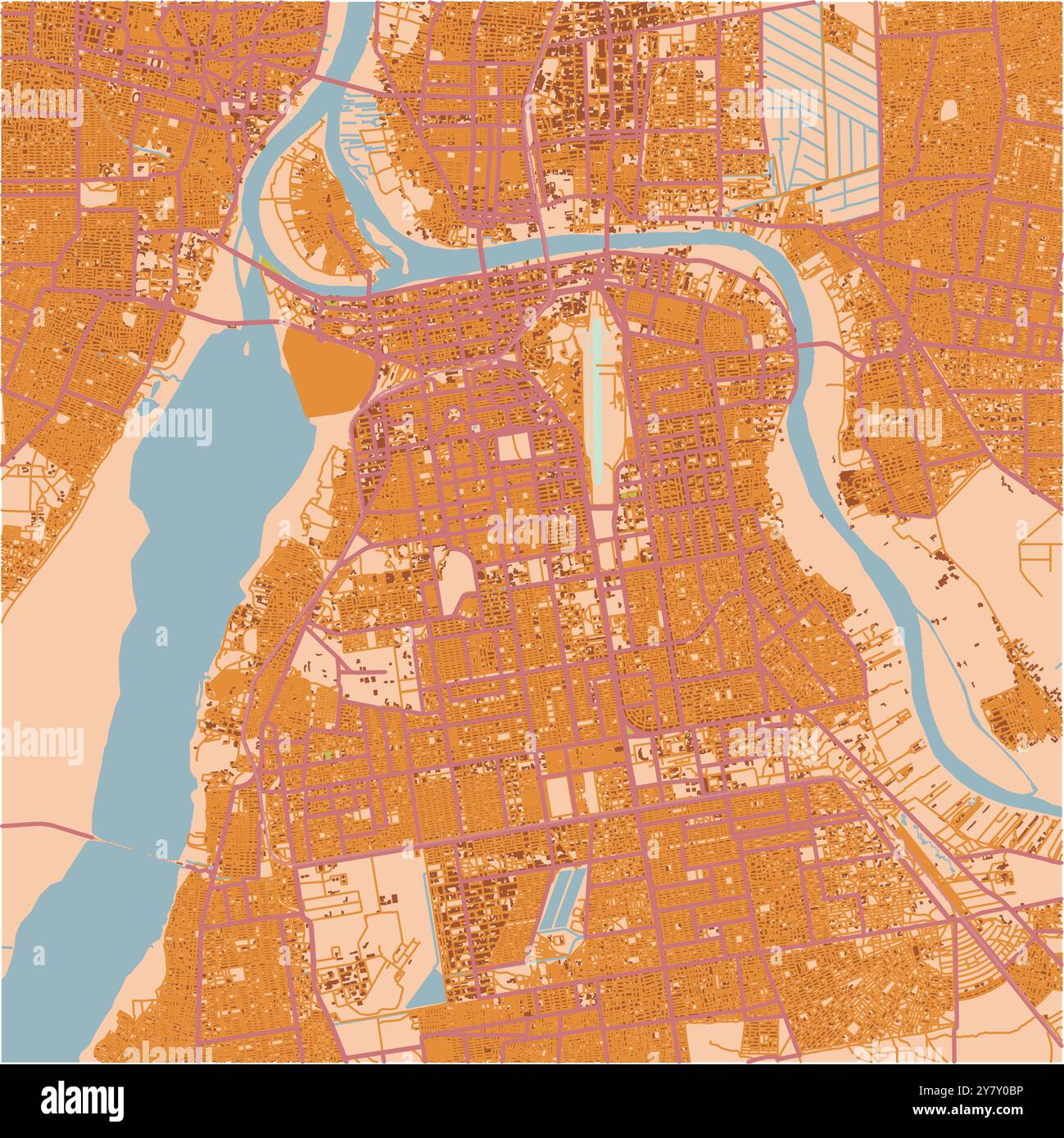Map of Khartoum in Sudan in a sandy theme. Contains layered vector with ...