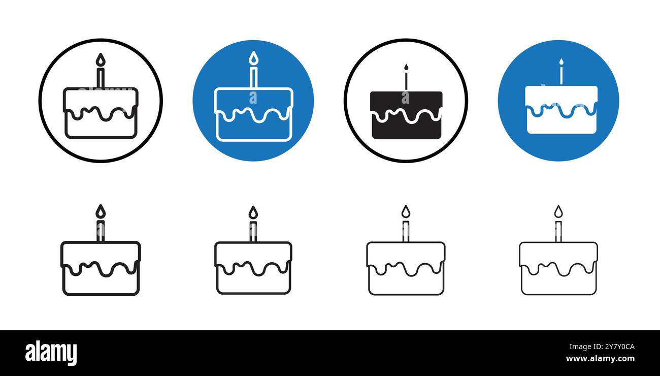 Birthday cake icon Black line art vector in black and white outline set ...