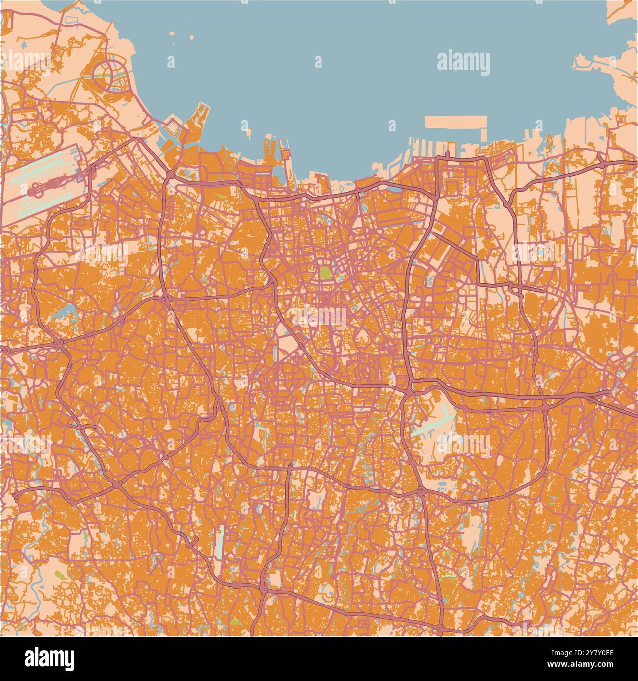 Map of Jakarta in Indonesia in a sandy theme. Contains layered vector ...