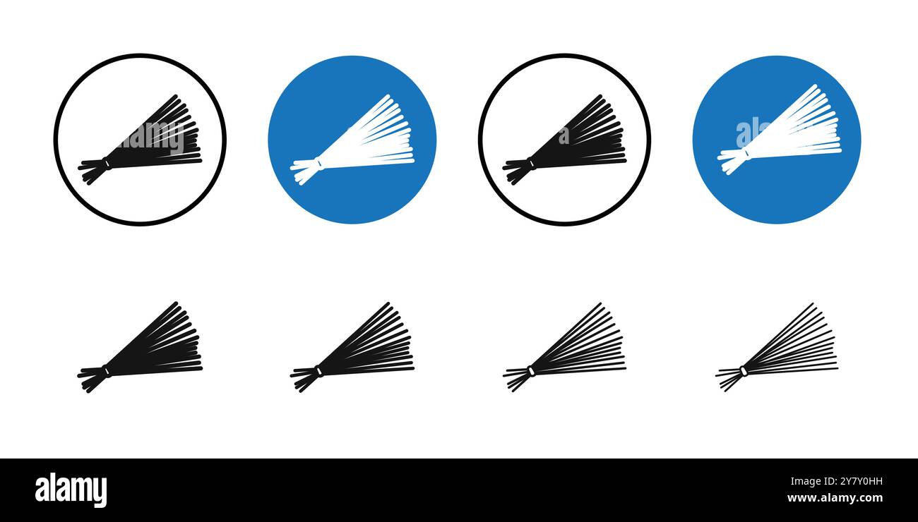 Broom icon Black line art vector in black and white outline set ...