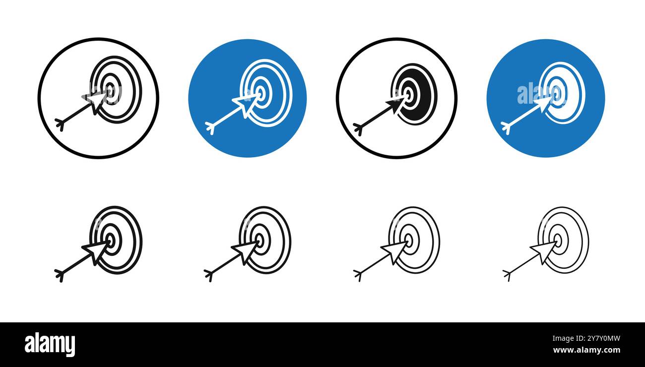 Bullseye icon Black line art vector in black and white outline set ...