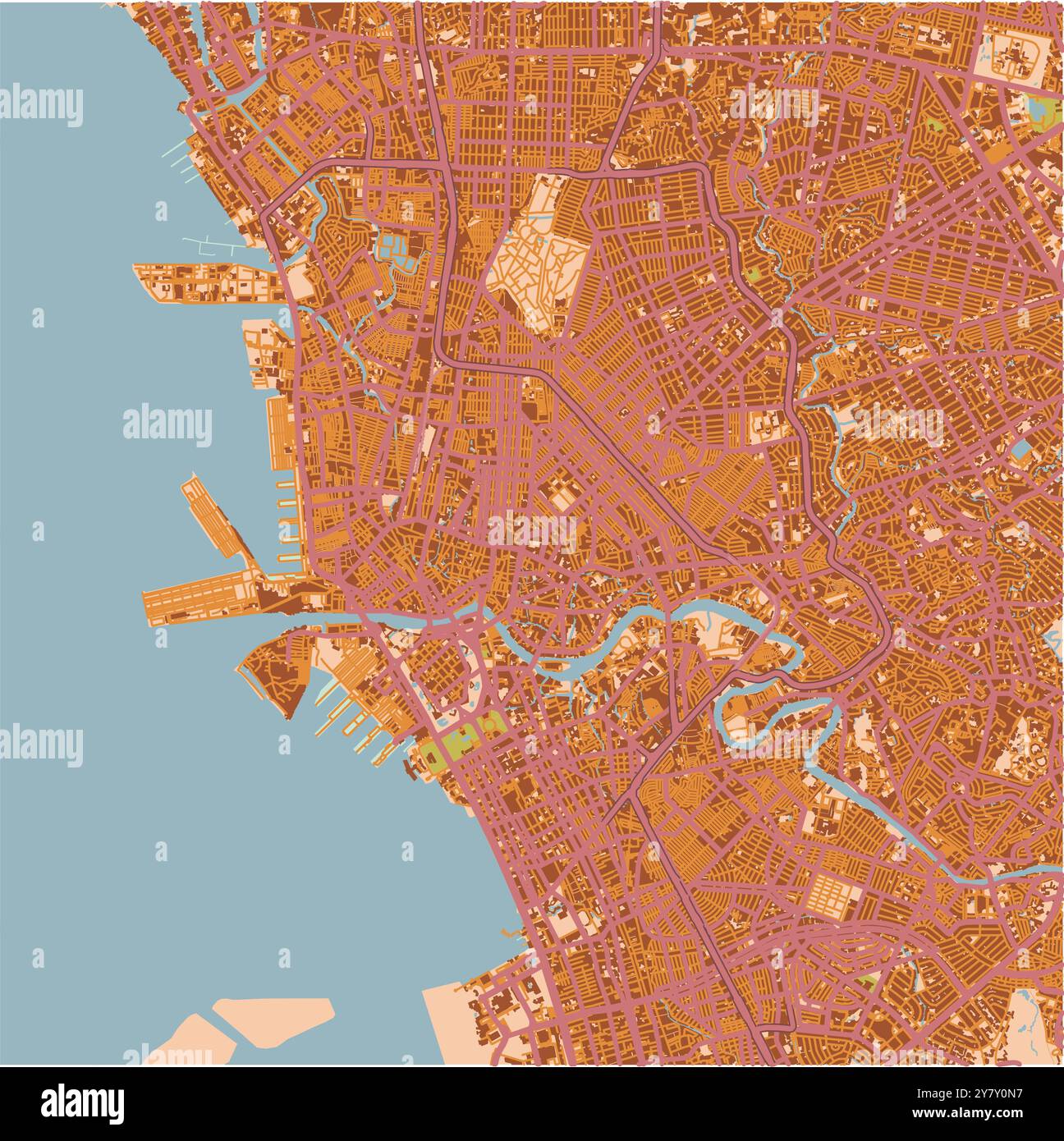 Map of Manila in Philippines in a sandy theme. Contains layered vector ...