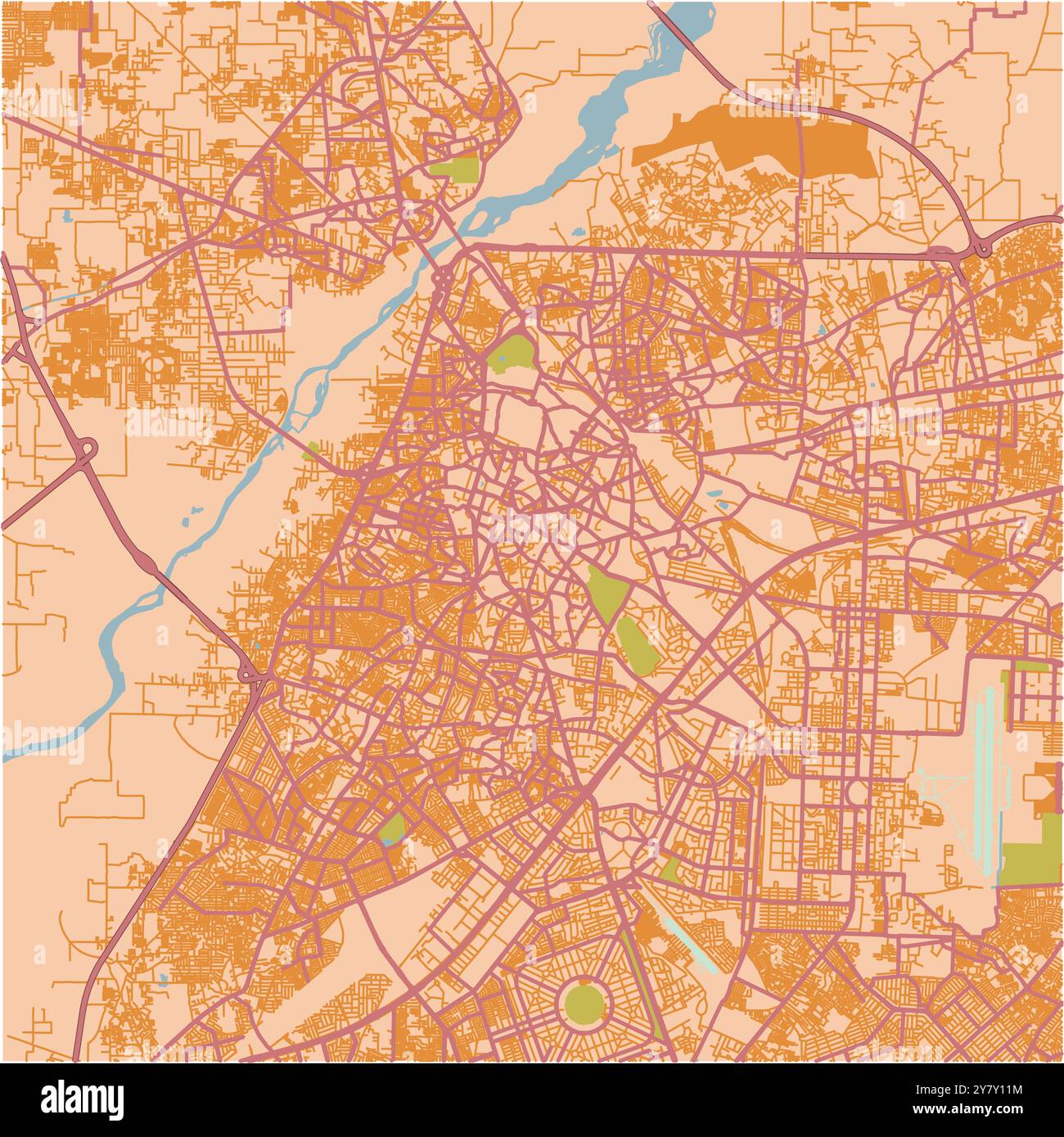 Map of Lahore in Pakistan in a sandy theme. Contains layered vector ...