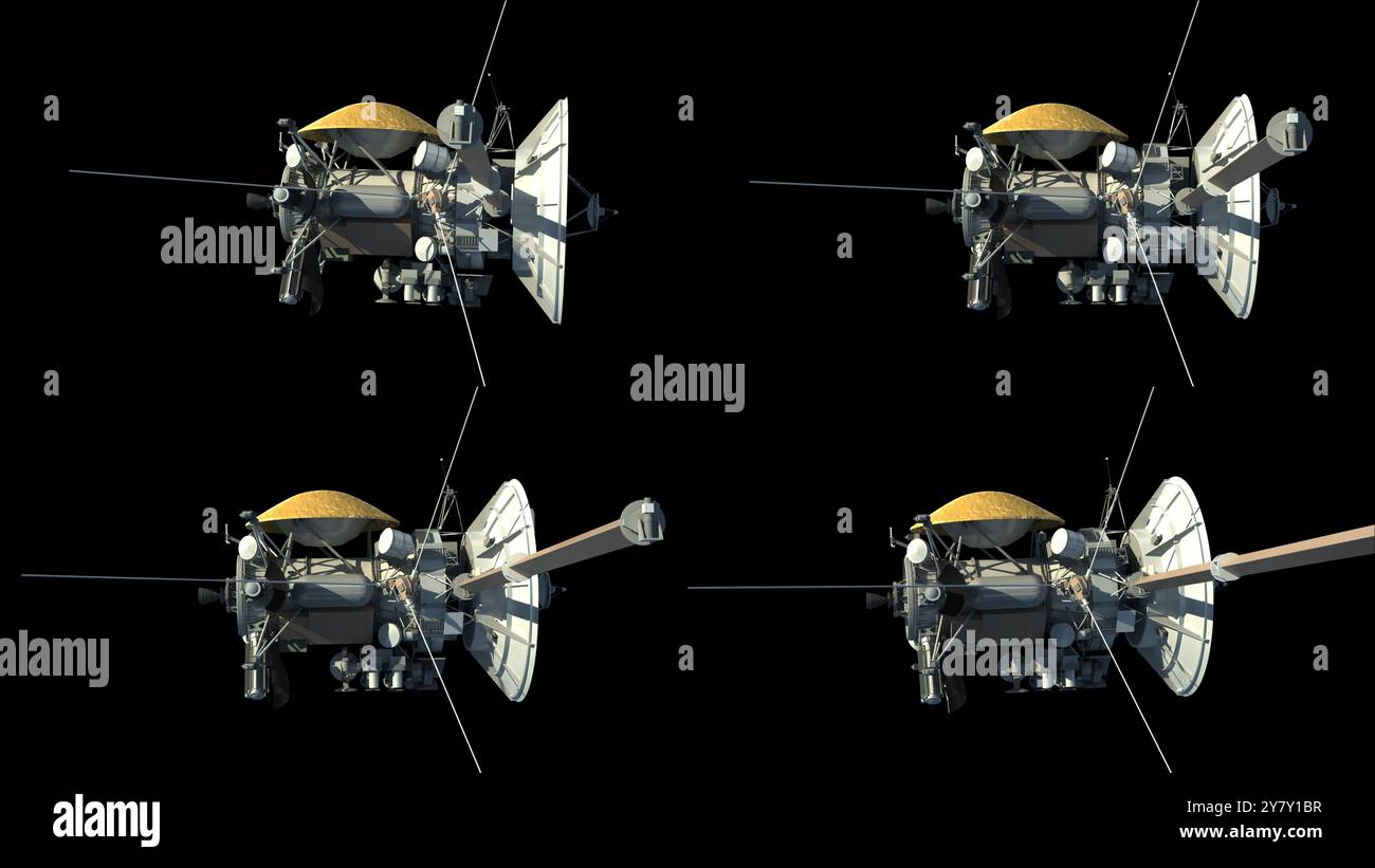 Four rendered instances of the Cassini Huygens mission robotic ...