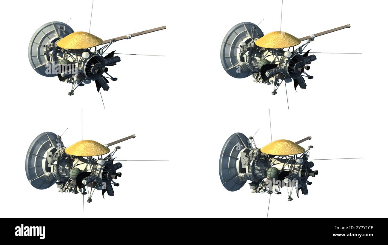 Four rendered instances of the Cassini Huygens mission robotic ...