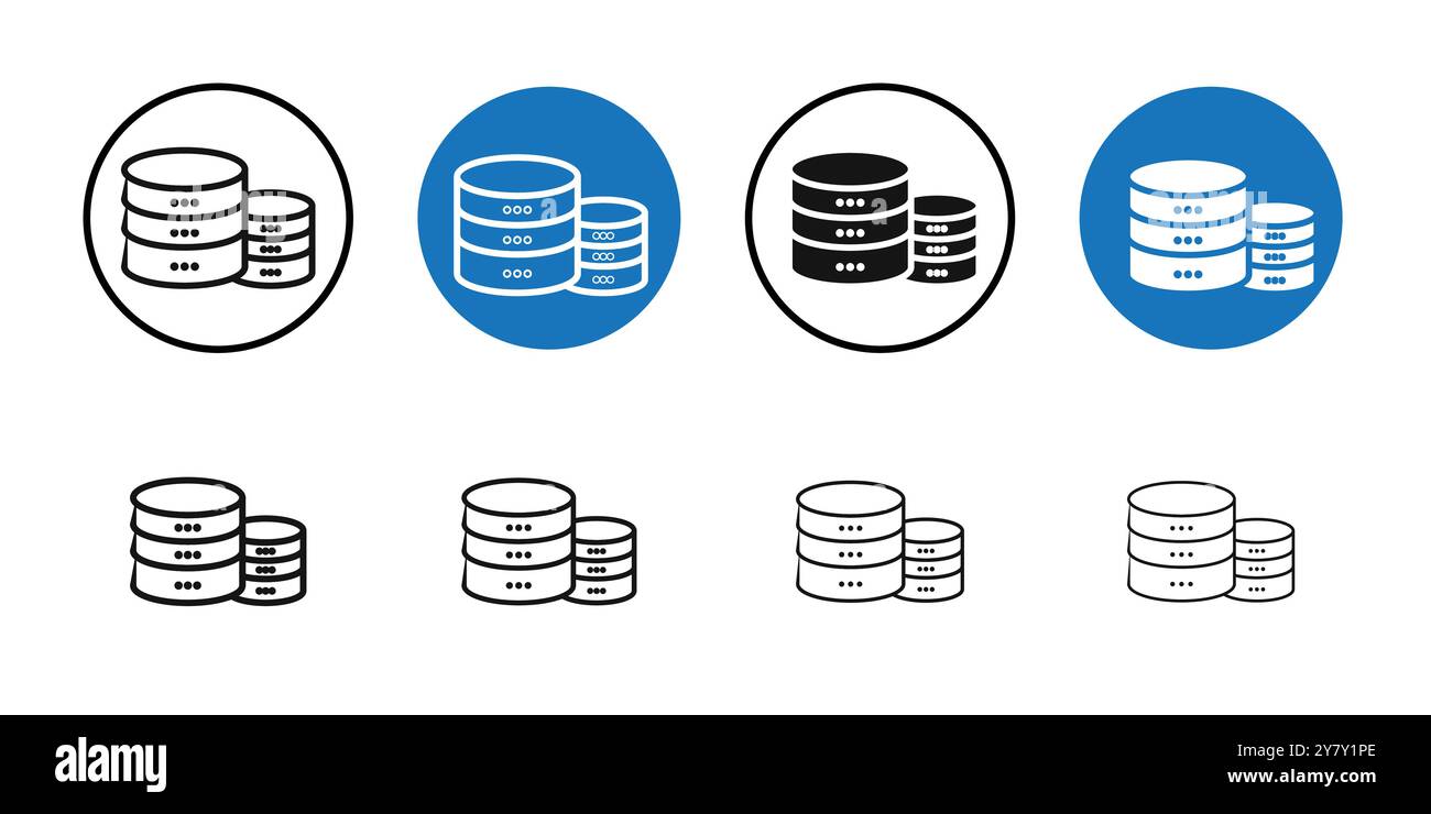 Database icon Black line art vector in black and white outline set ...