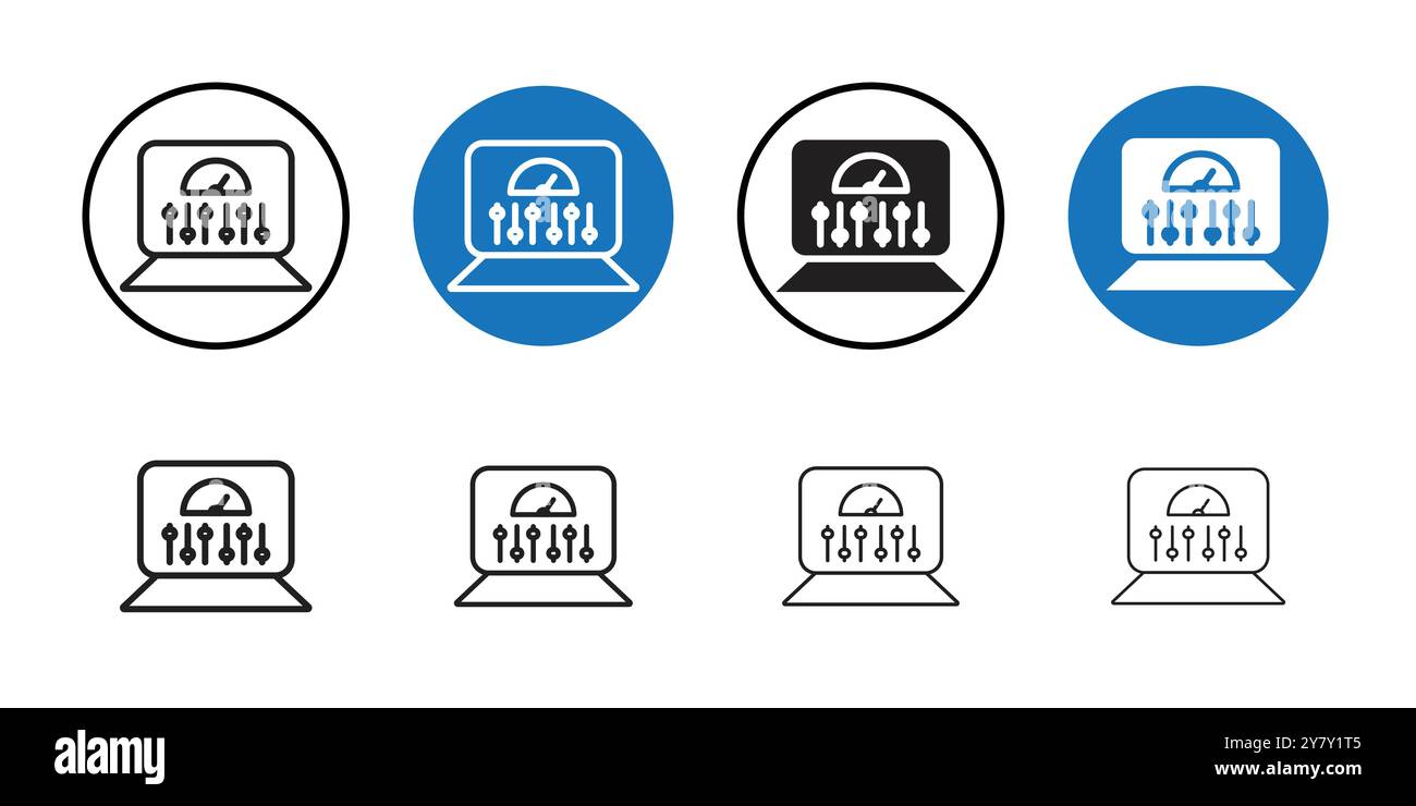 Control panel icon Black line art vector in black and white outline set ...