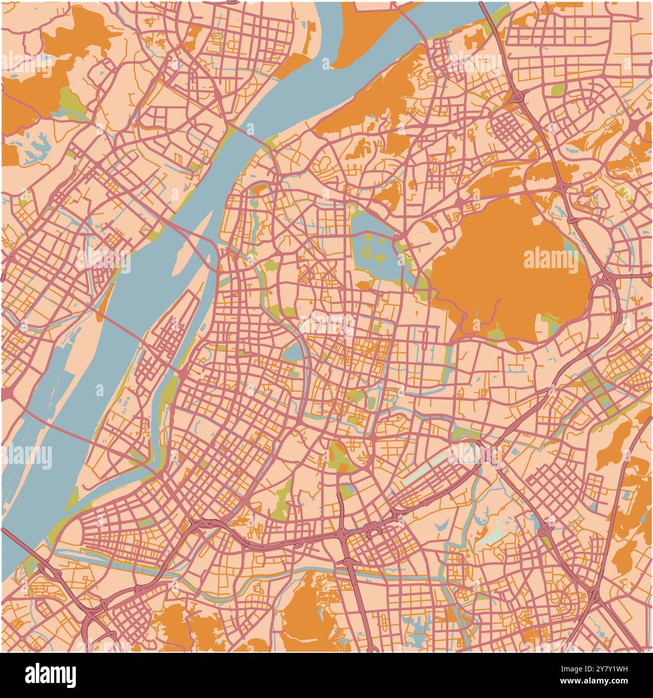Map of Nanjing in China in a sandy theme. Contains layered vector with ...