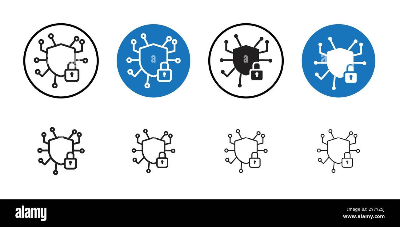 Cyber security icon Black line art vector in black and white outline ...