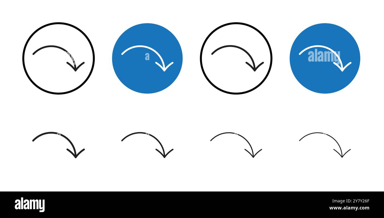 Curved arrow icon Black line art vector in black and white outline set ...