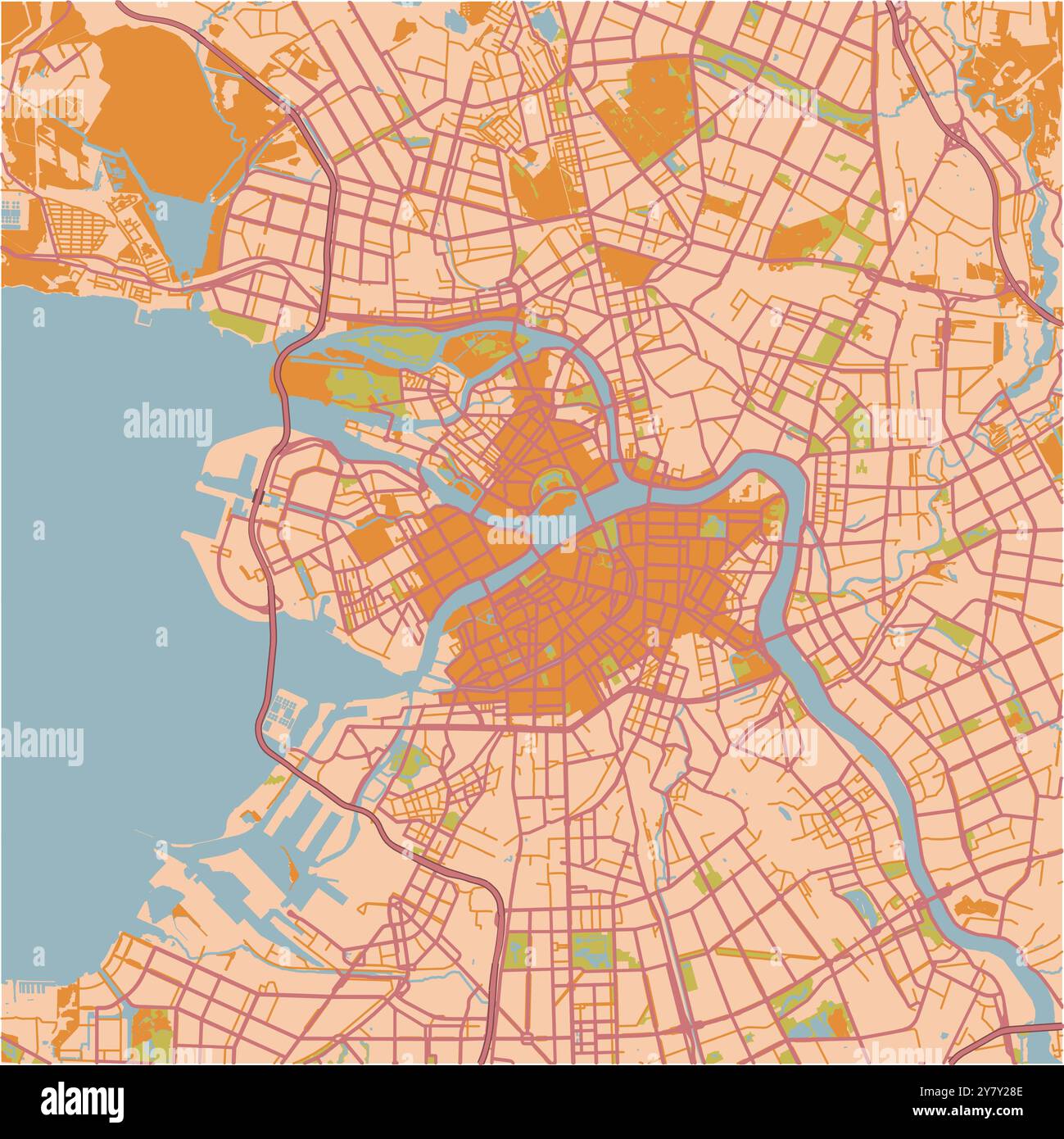 Map of Saint Petersburg in Russia in a sandy theme. Contains layered ...