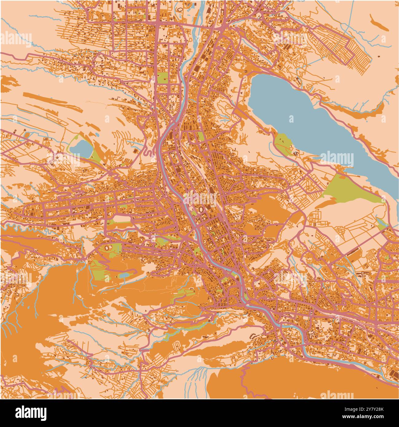 Map of Tbilisi in Georgia in a sandy theme. Contains layered vector ...