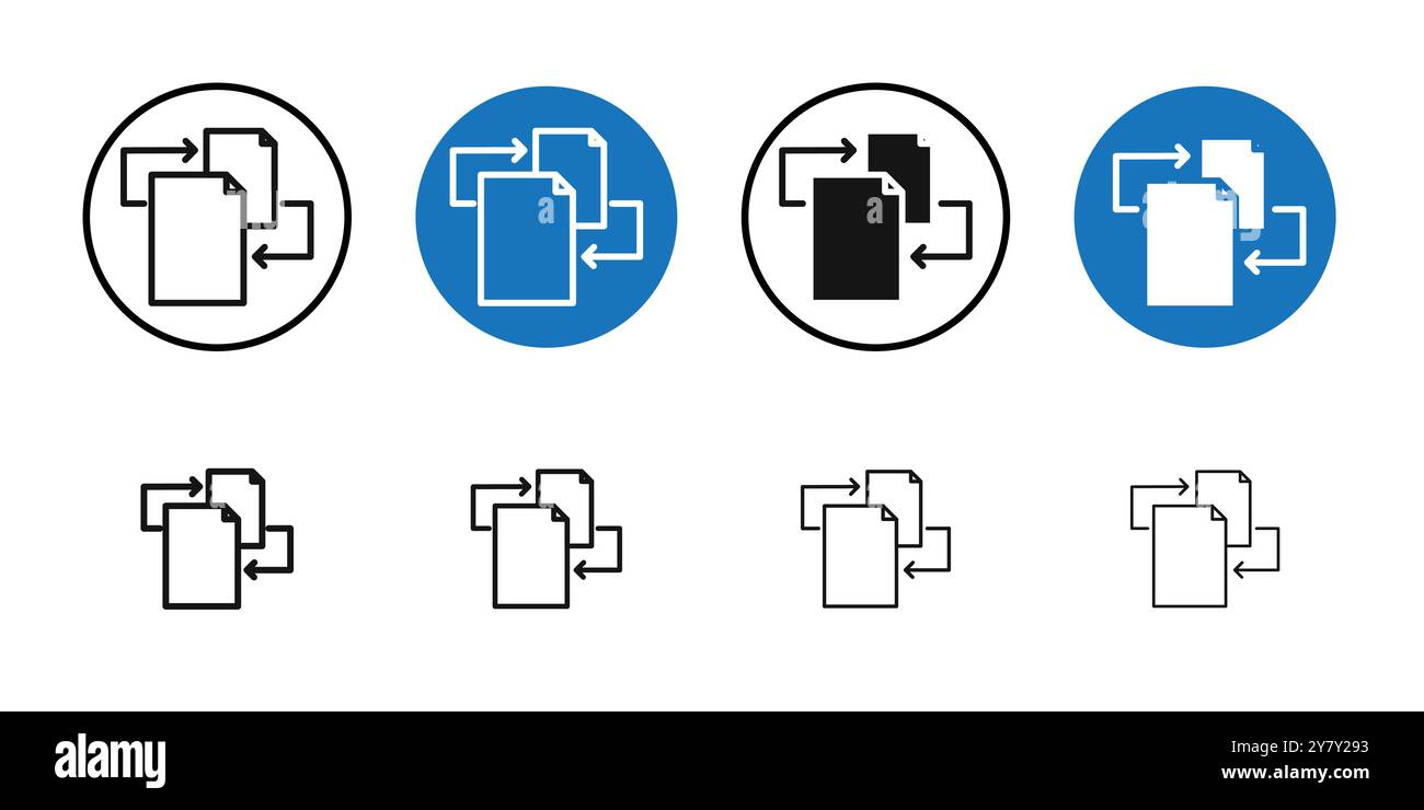 Duplicate icon Black line art vector in black and white outline set collection sign Stock Vector ...