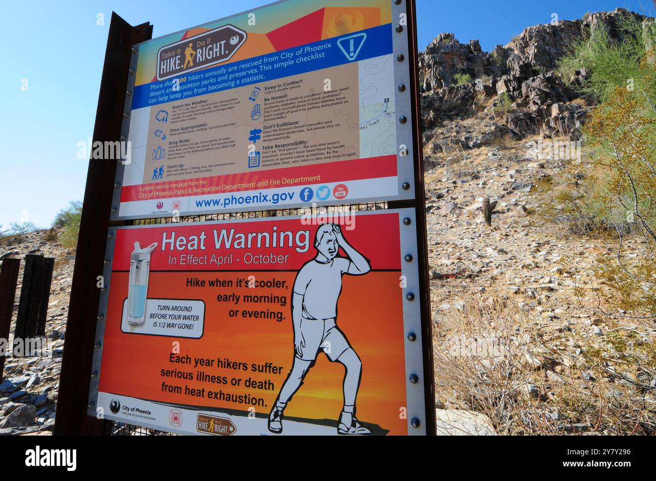 Phoenix, Arizona, USA. 30th Sep, 2024. Warning signs at Piestewa Peak ...