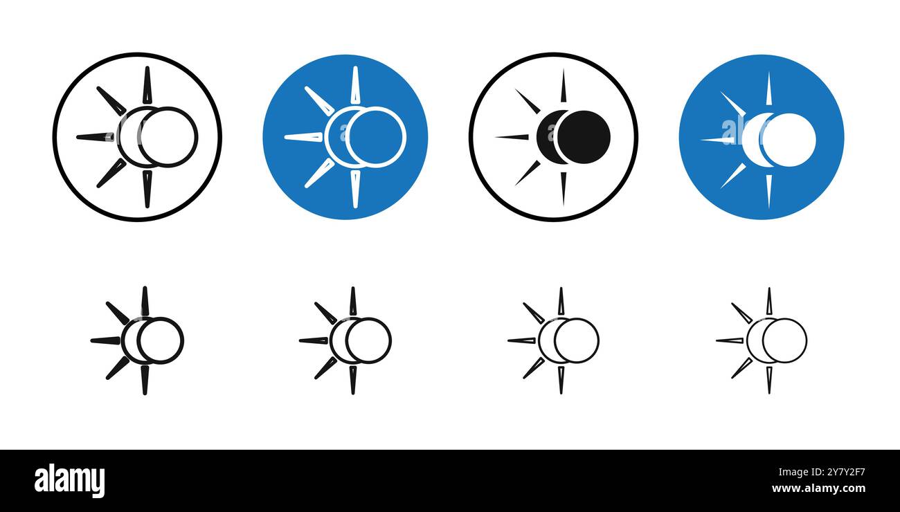 Eclipse icon Black line art vector in black and white outline set ...
