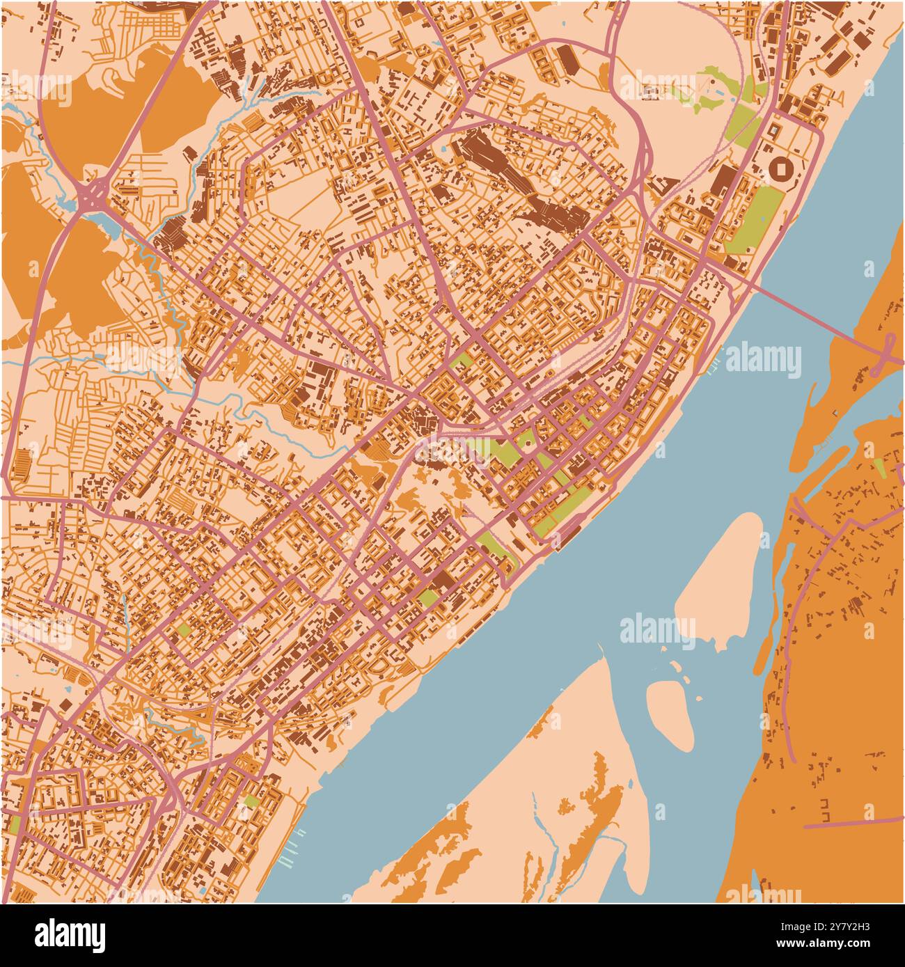Map of Volgograd in Russia in a sandy theme. Contains layered vector ...