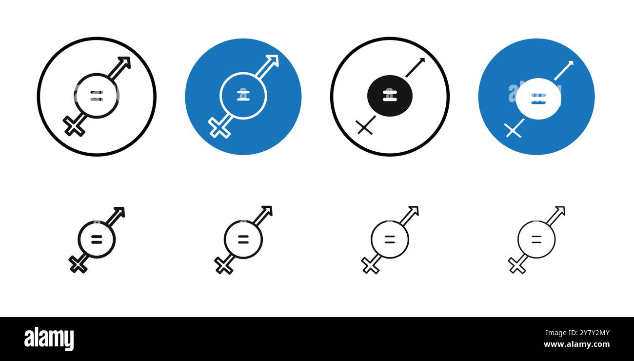 Equality icon Black line art vector in black and white outline set ...