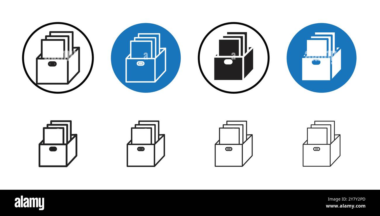 Folder box icon Black line art vector in black and white outline set ...