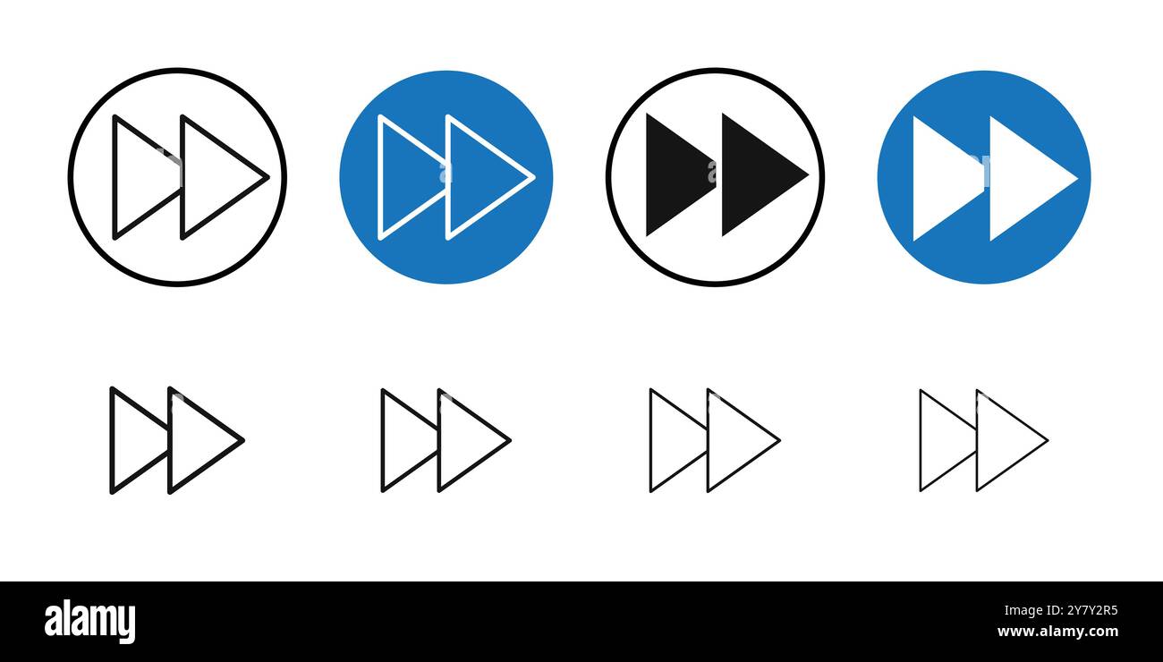 Fast forward icon Black line art vector in black and white outline set ...