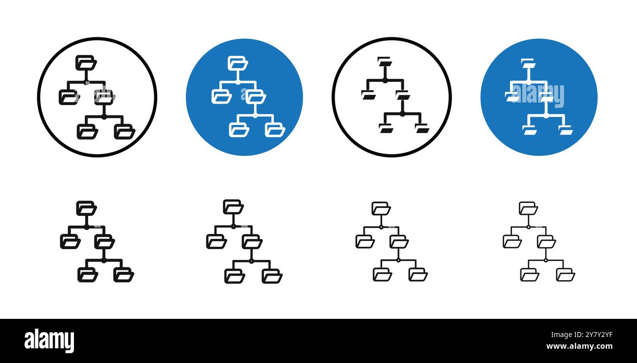 Folder tree icon Black line art vector in black and white outline set ...