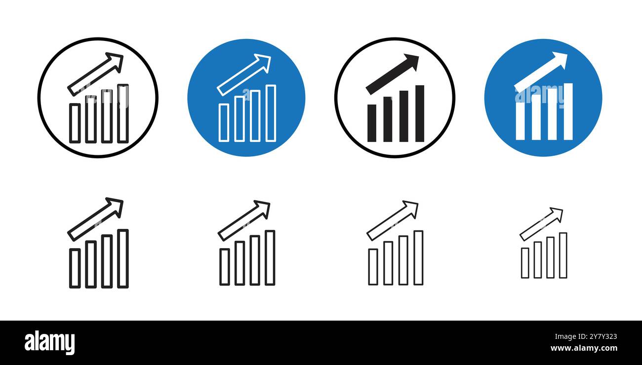Growth Chart icon Black line art vector in black and white outline set ...