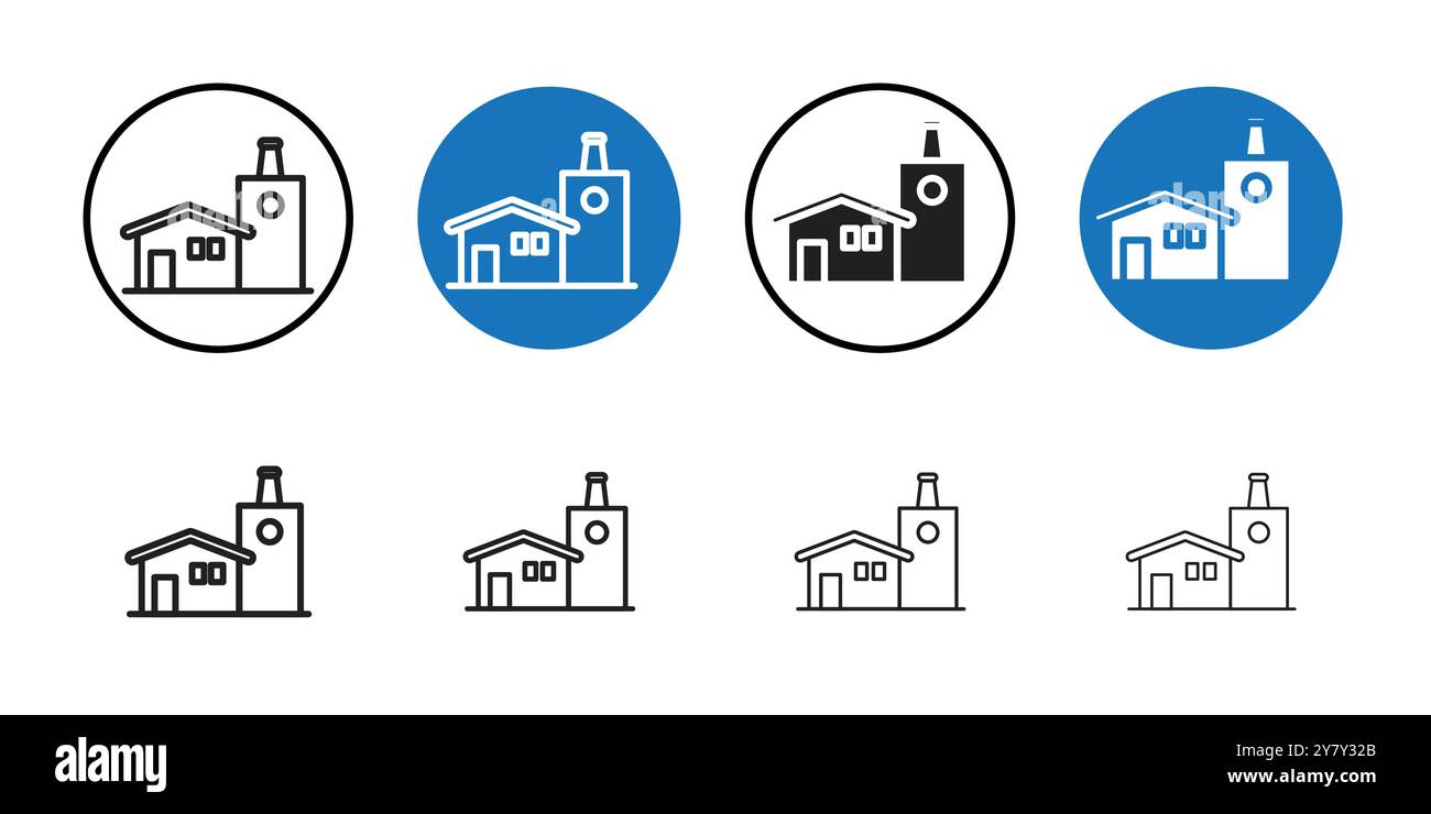 Factory icon Black line art vector in black and white outline set ...
