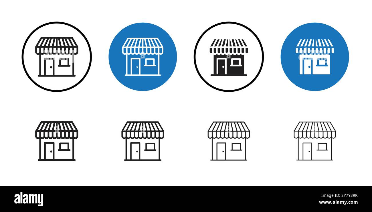 Local store icon Black line art vector in black and white outline set ...