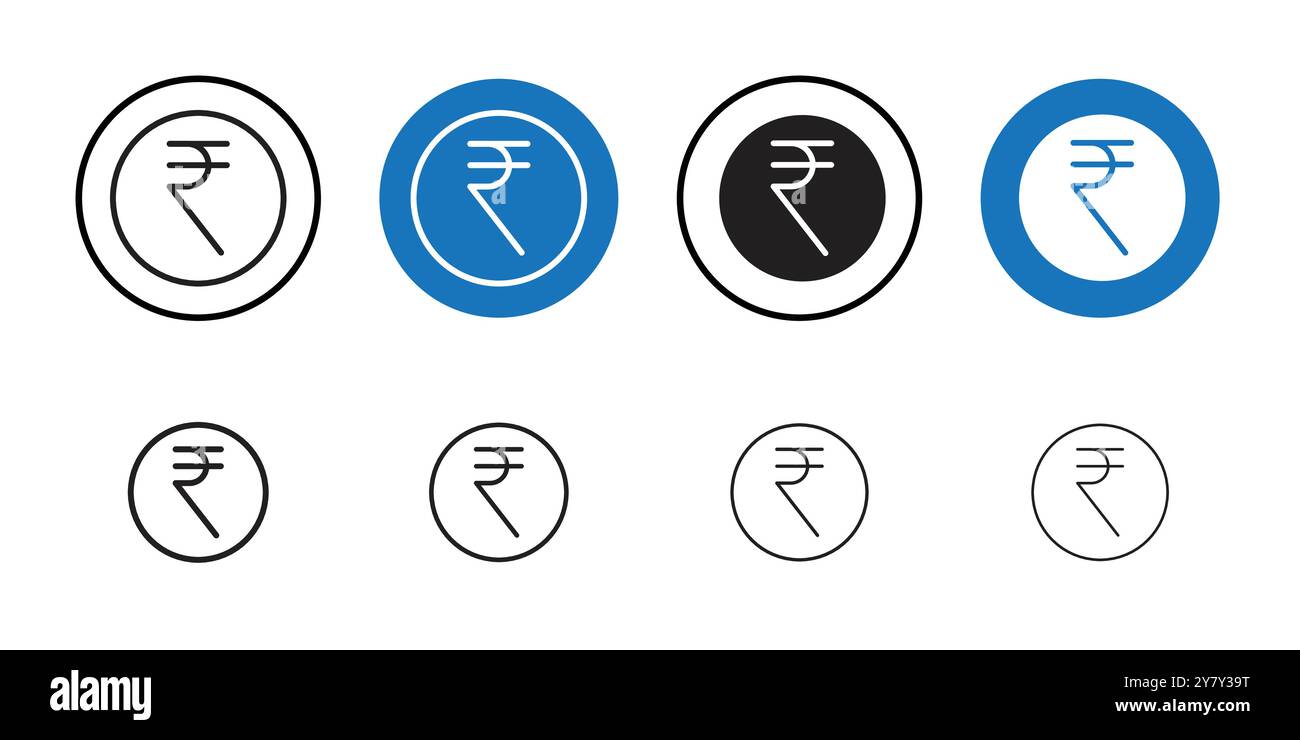 Indian rupee icon Black line art vector in black and white outline set ...