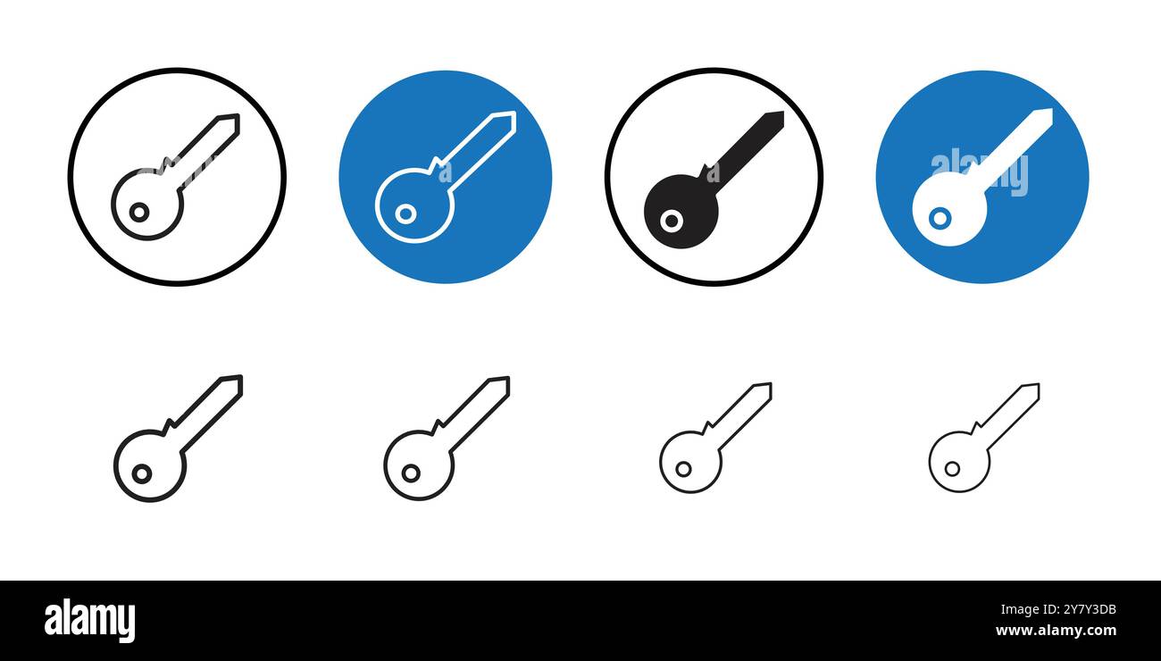 Key icon Black line art vector in black and white outline set ...