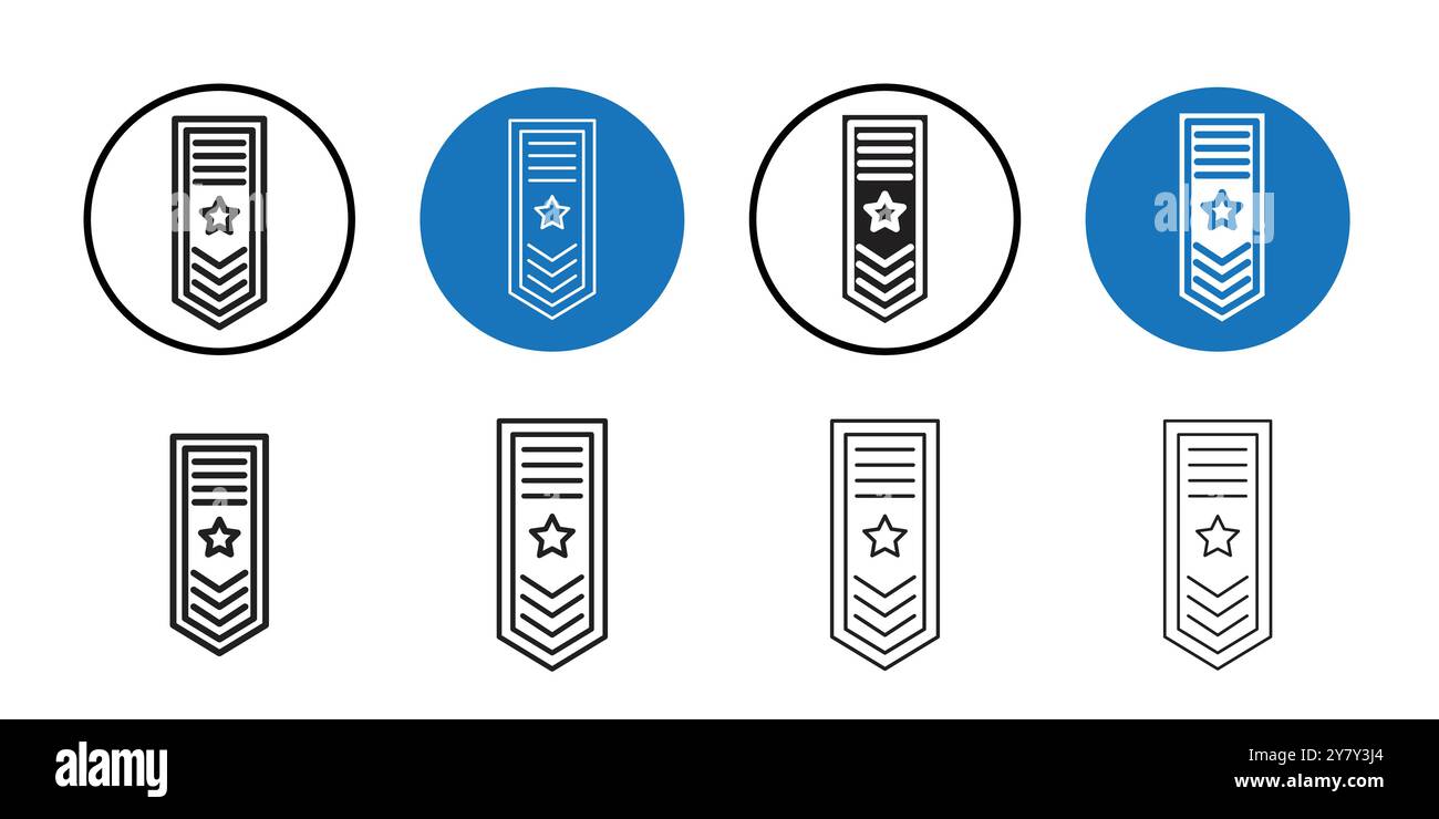 Military rank badge icon Black line art vector in black and white outline set collection sign ...