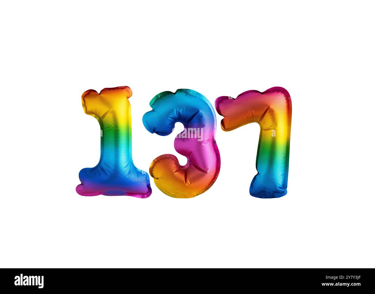 Multicolored balloon for number 137 celebration. Happy birthday on ...