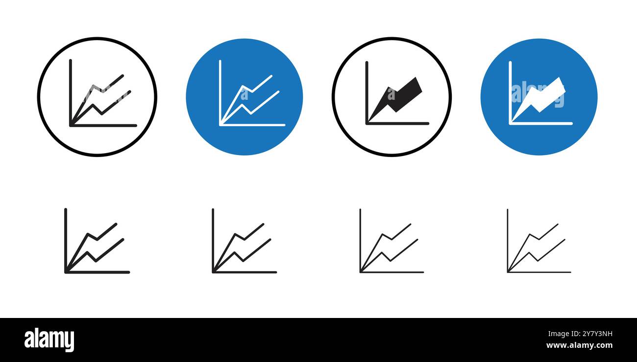 Line chart icon Black line art vector in black and white outline set ...