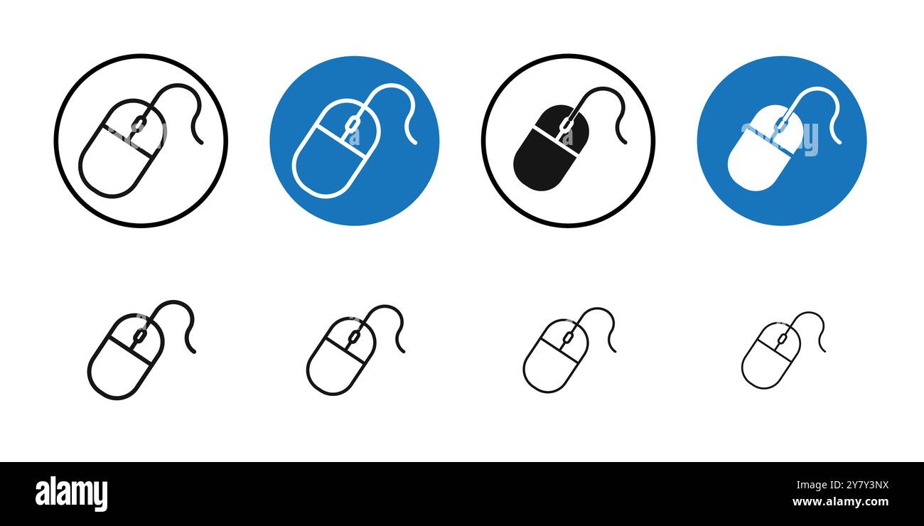 Mouse icon Black line art vector in black and white outline set ...