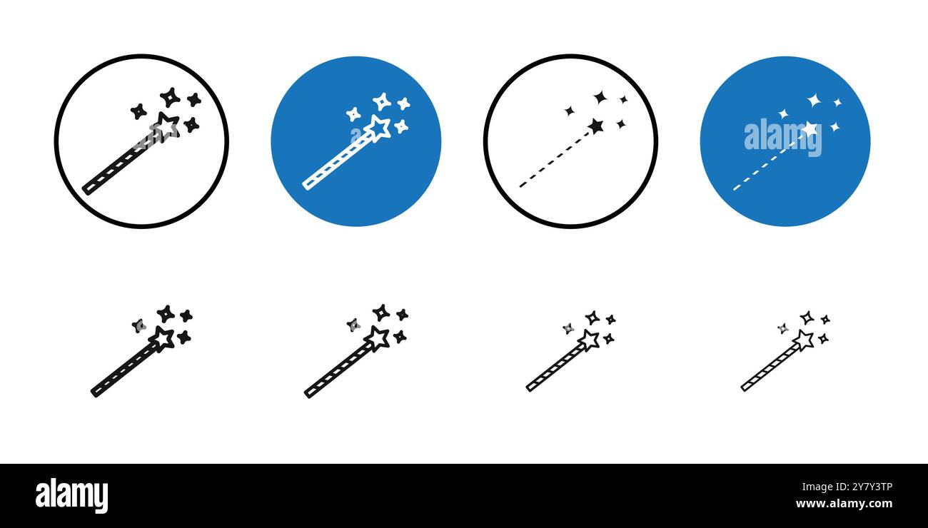 Magic wand icon Black line art vector in black and white outline set ...