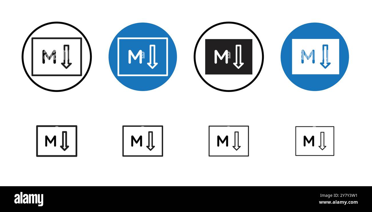 Markdown icon Black line art vector in black and white outline set ...