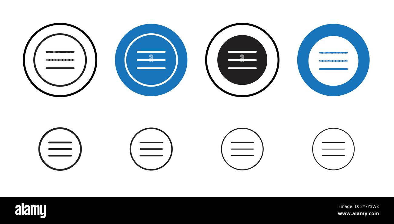 Menu icon Black line art vector in black and white outline set ...