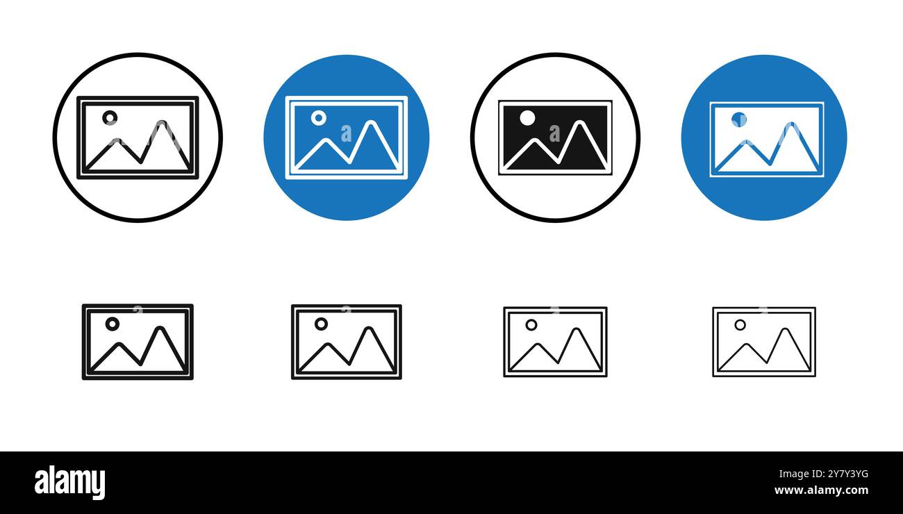 Picture icon Black line art vector in black and white outline set ...