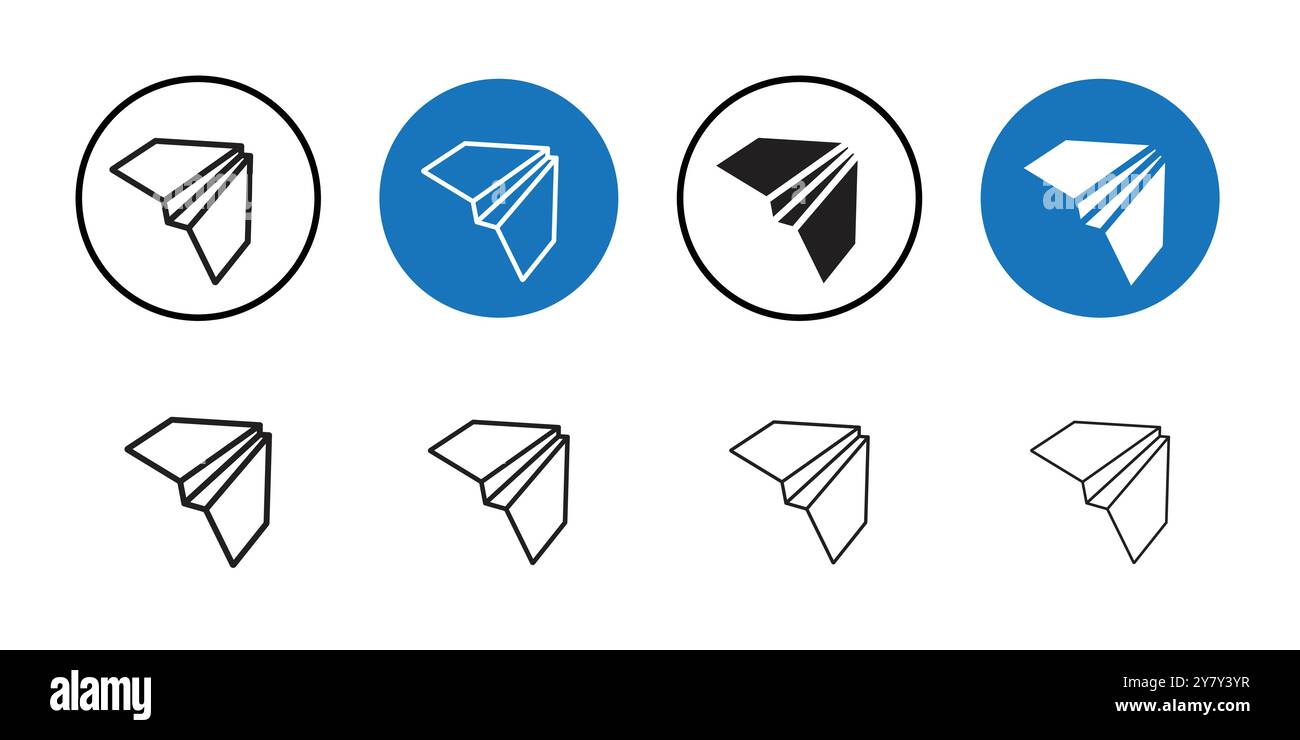 Paper plane icon Black line art vector in black and white outline set ...