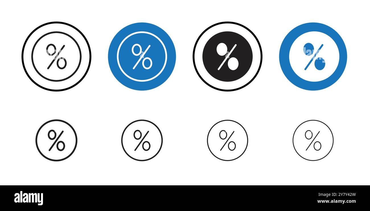 Percent icon Black line art vector in black and white outline set ...