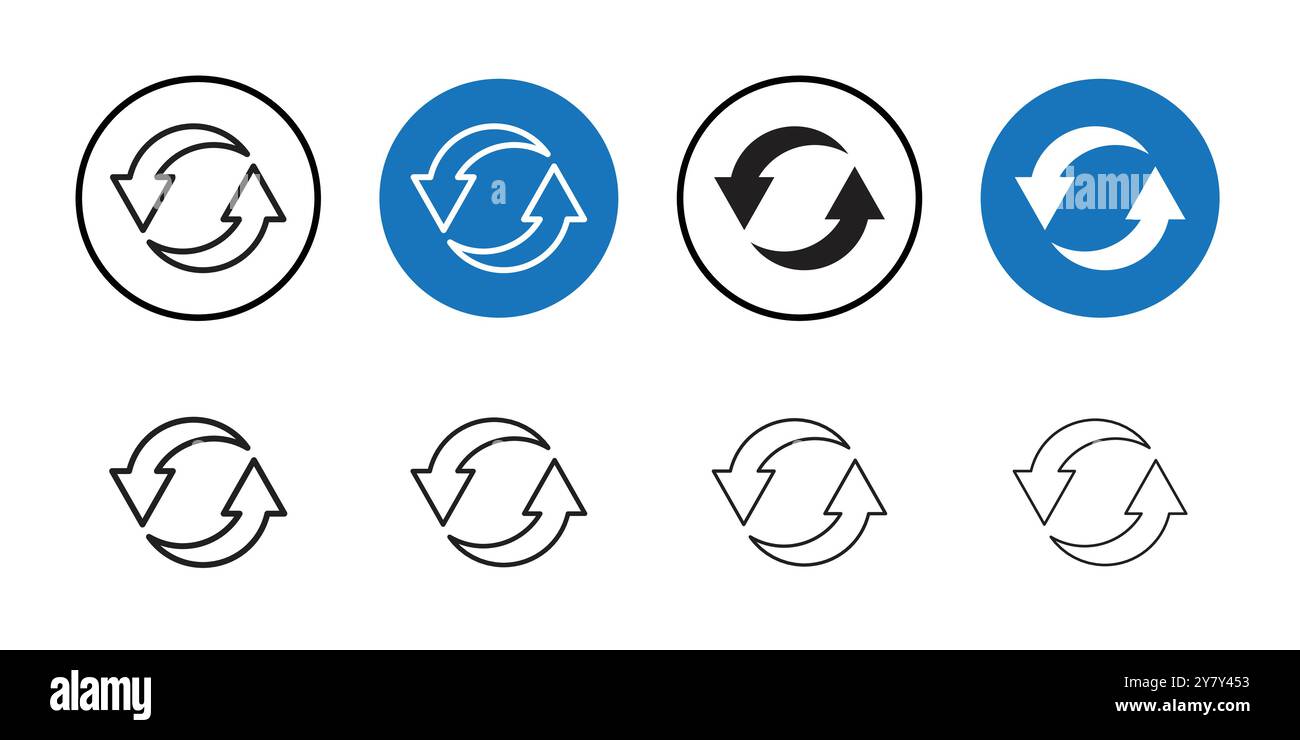 Reload button icon Black line art vector in black and white outline set ...