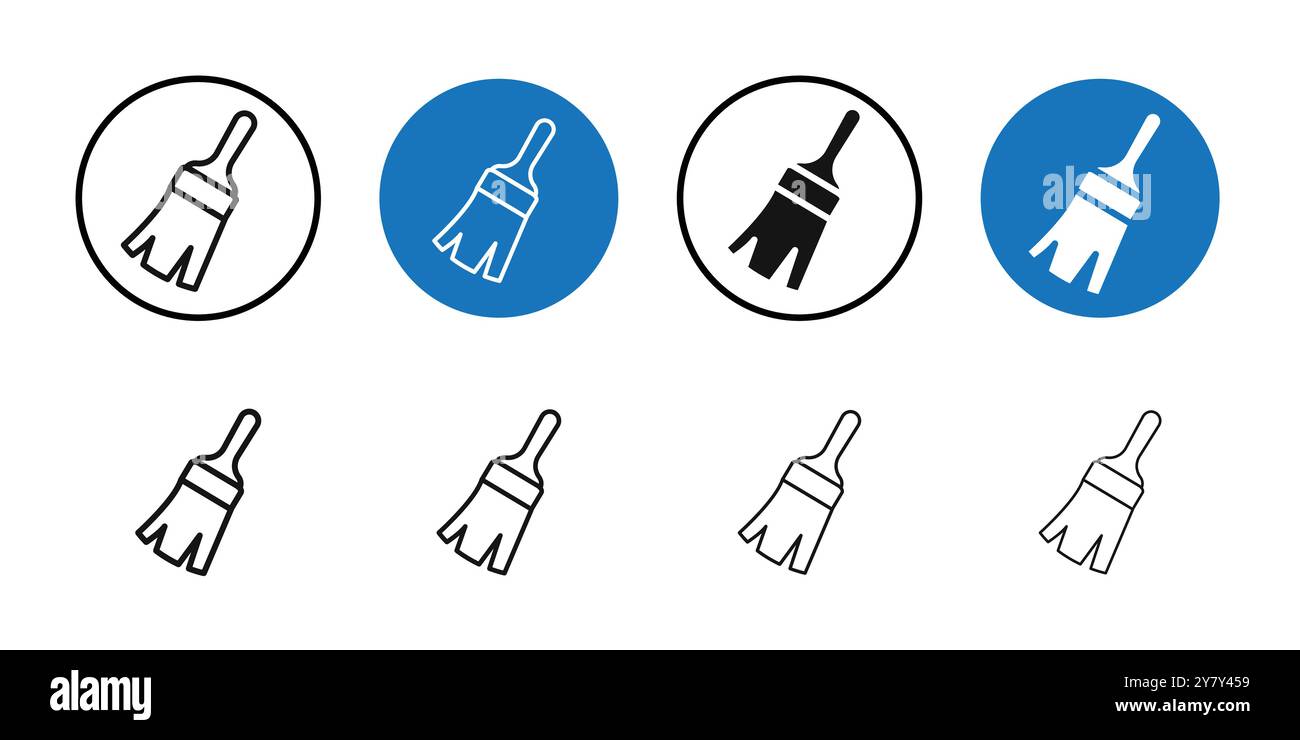Paint brush icon Black line art vector in black and white outline set ...